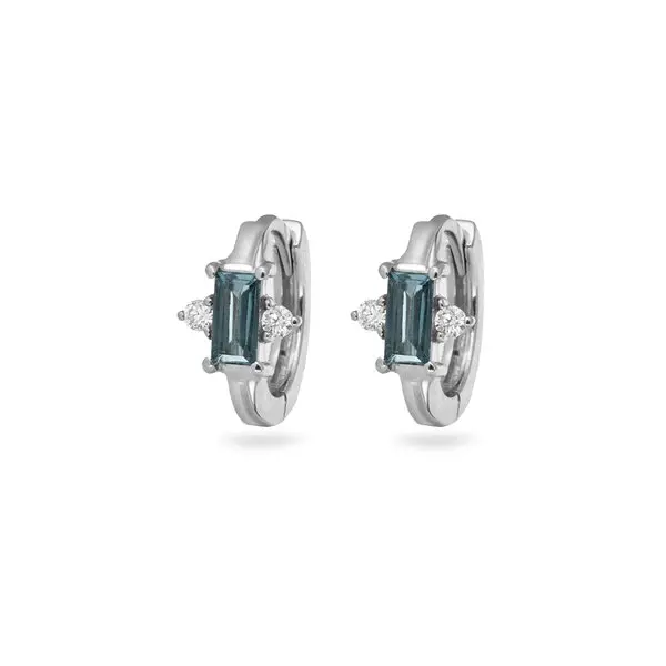 ZOHREH Blue / Silver London Blue Topaz & White Sapphire Baguette Huggie Hoop Earring Pair Sterling Silver - Blue/silver