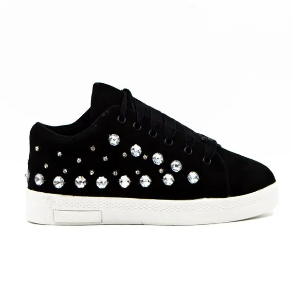 RETTROSE Bella Luxury Canvas Handmade Embellished Tennis Shoe - Black