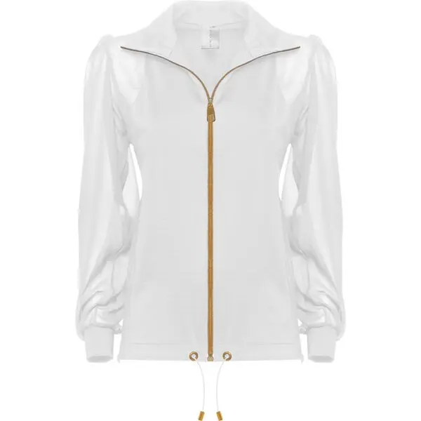 ANTONINIAS Elegant Panacea Tracksuit Jacket With Golden Details And Chiffon Sleeves - White