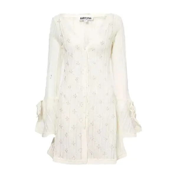 AMY LYNN Neutrals Lucia Cream Crochet Embellished Dress - White