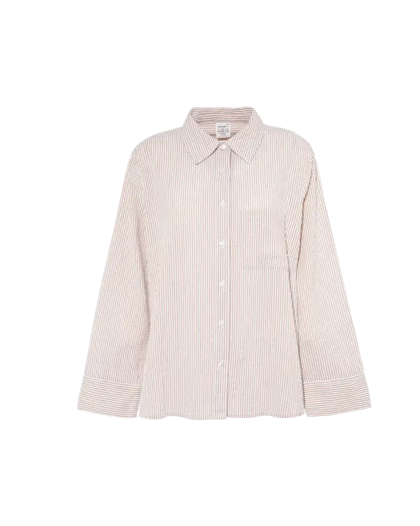 NUDEA Seersucker Boxy Shirt Mocha Stripe - Brown