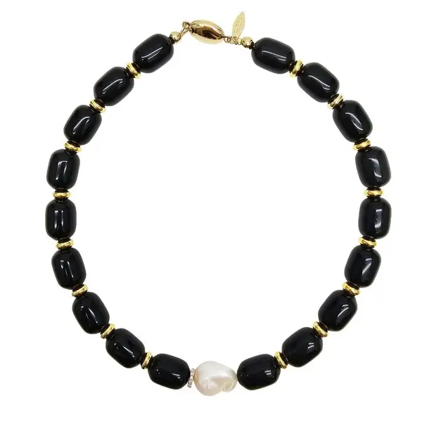 FARRA Obsidian With Baroque Pearl Pendant Necklace - Black