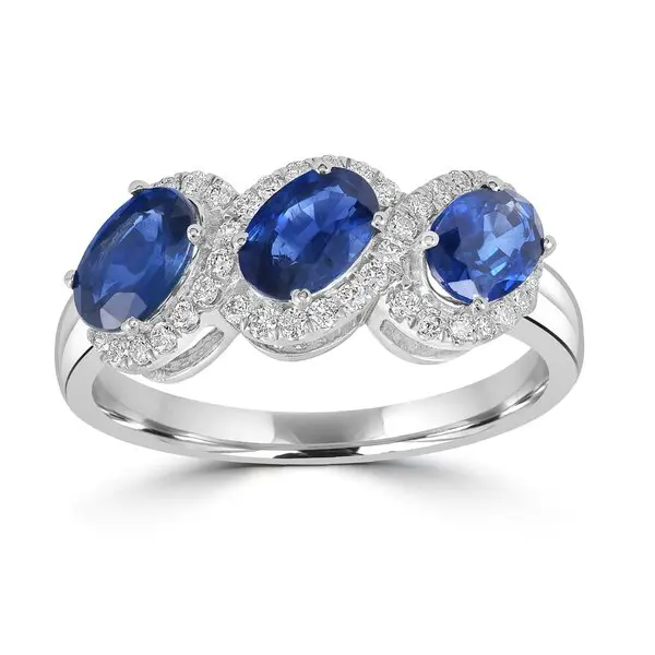 ARTISAN White / Blue Three-stone Sapphire & Diamond Halo Ring In 18k White Gold - White/blue