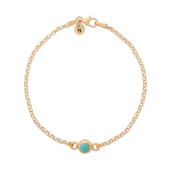 NELLOU JEWELLERY Turquoise Birthstone Gem Dot Bracelet Gold Plated Sterling Silver December - Blue