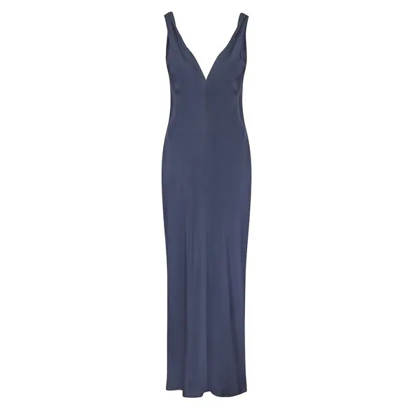 THE SUMMER EDIT Alice Silk Slip Dress Navy - Blue