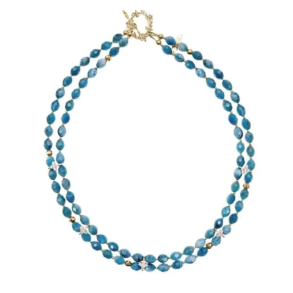 FARRA Double Layers Apatite With Zircon Stone Collar Necklace - Blue