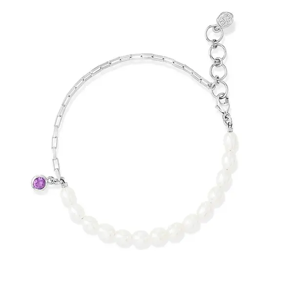 DOWER & HALL Luna White Pearl, Chain & Amethyst Drop Bracelet In Sterling - Silver