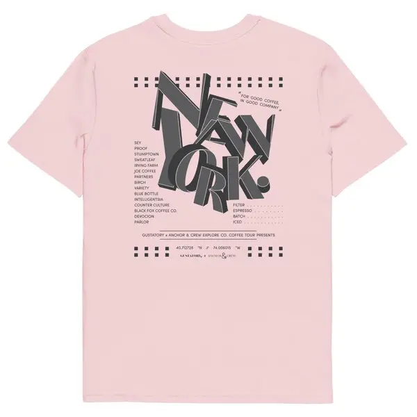 ANCHOR & CREW Cotton Gustatory New York Coffee Scene Organic Cotton Embroidered T-shirt - Pink