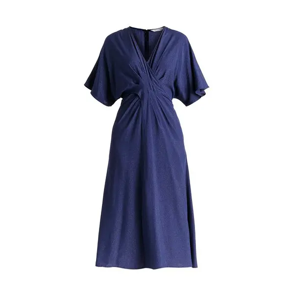 PAISIE Sparkled Midi Wrap Dress With Pleated Details In Navy - Blue