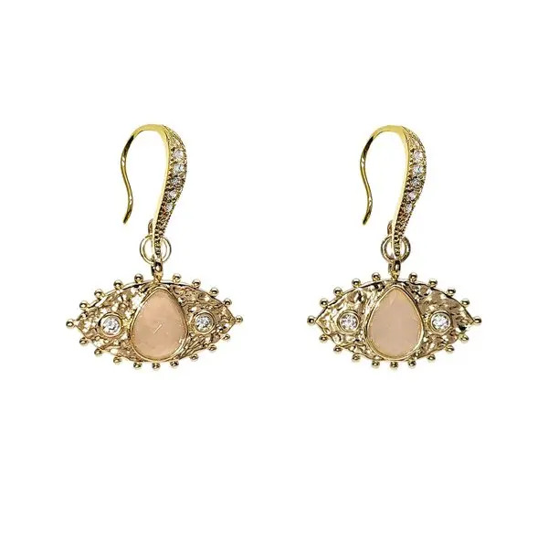 FARRA Evil Eye Adorned Rose Quartz Stone Earrings - Pink