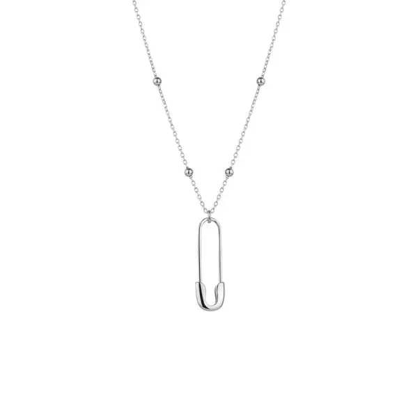 SPERO LONDON Sterling Safety Pin Necklace With Beaded Satellite Chain - Silver