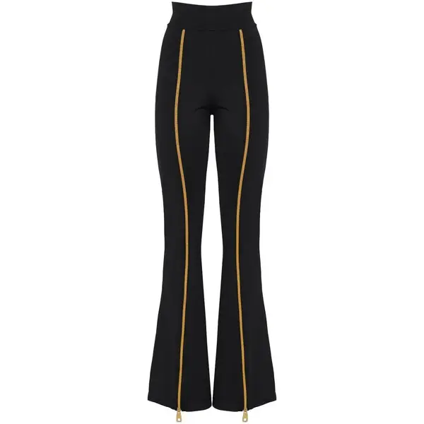 ANTONINIAS Zipnisa Elegant High Waisted Pants With Golden Zip - Black