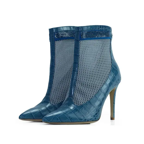 STESSA BY SARAH The Valentina Croc Mesh Boot In Shadow - Blue