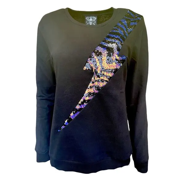 ANY OLD IRON Iridescent Zebra Reversible Sequin Lightning Sweatshirt - Black