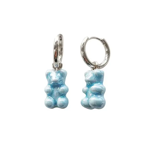 POPORCELAIN Baby Porcelain Gummy Bear Earrings, Silver Tone - Blue