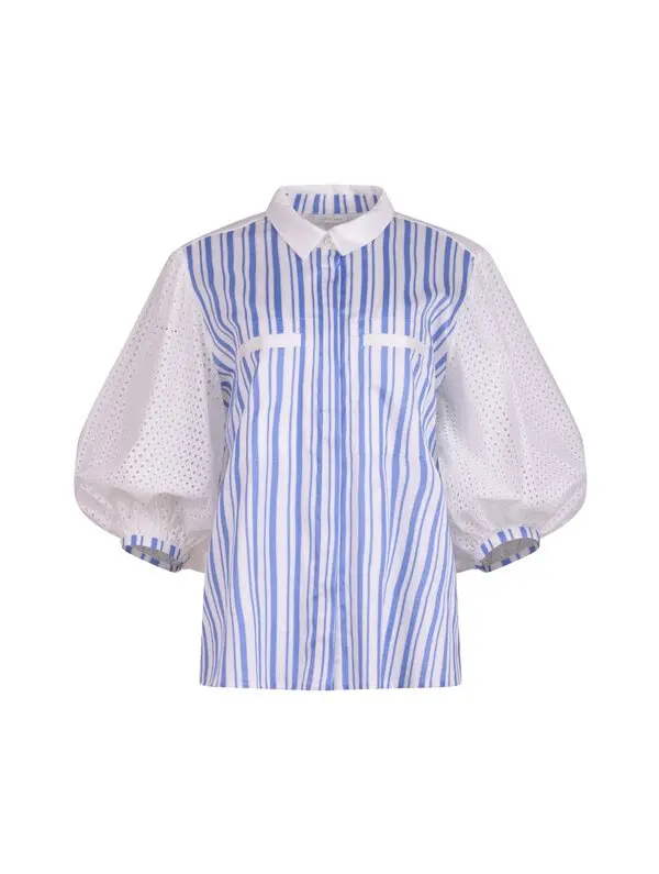 HELENE GALWAS Blue / White Flora Blue And White Striped Blouse - Blue/white