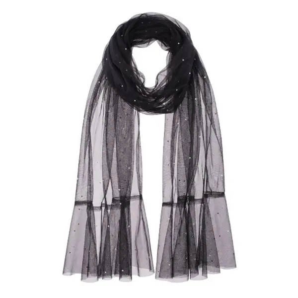 Saachi Sheer Crystal Scarf - Black