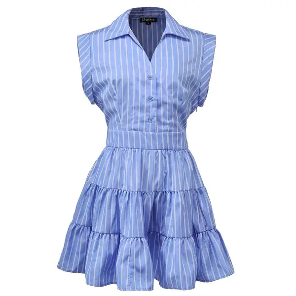 SMART AND JOY Striped Tiered Panels Mini Shirt Dress - Blue