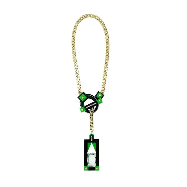GISSA BICALHO Handmade Acrylic Necklace Deco T Closure Rectangular Cut Stone - Green
