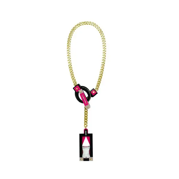 GISSA BICALHO Handmade Acrylic Necklace Deco T Closure Rectangular Cut Stone - Pink