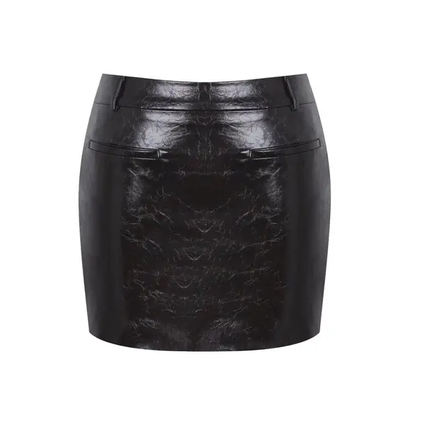 MISS CIRCLE NEW YORK Vivian Mocha Faux Leather Low-rise Mini Skirt - Brown