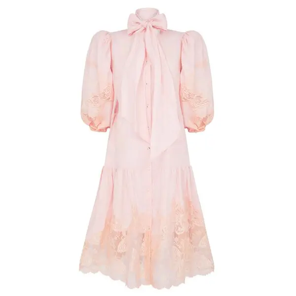 LISA THE LABEL Le Jardin Papillon Bow Shirt Dress - Pink