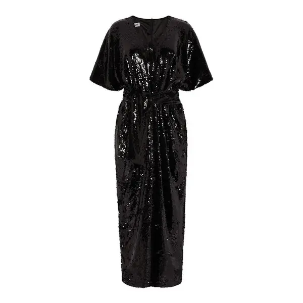 NALÈ Sequin Palazzo Jumpsuit With Satin Lining & Detachable Belt - Black
