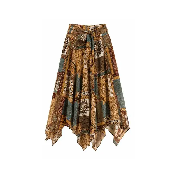 LUMINA ELIGMA Bohemian Midi Skirt Teal Pattern - Blue