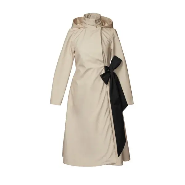 RAINSISTERS Neutrals Beige Coat In A-line Cut With A Bow: Desirable Bow - Brown