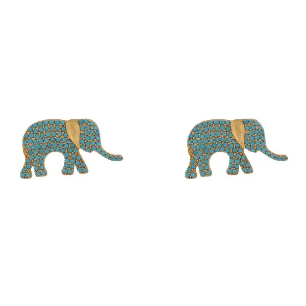 EBRU JEWELRY Blue / Gold Guardian Turquoise Elephant Gold Stud Earrings Turquoise - Blue/gold