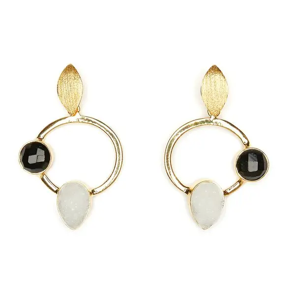 MAGPIE ROSE White & Black Circle Earrings - Black/white