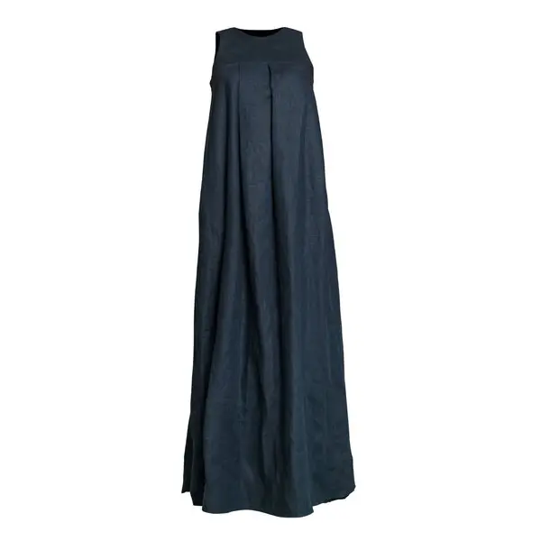 NIKKA PLACE Linen Loose Maxi Dress With Pockets In Dark - Blue