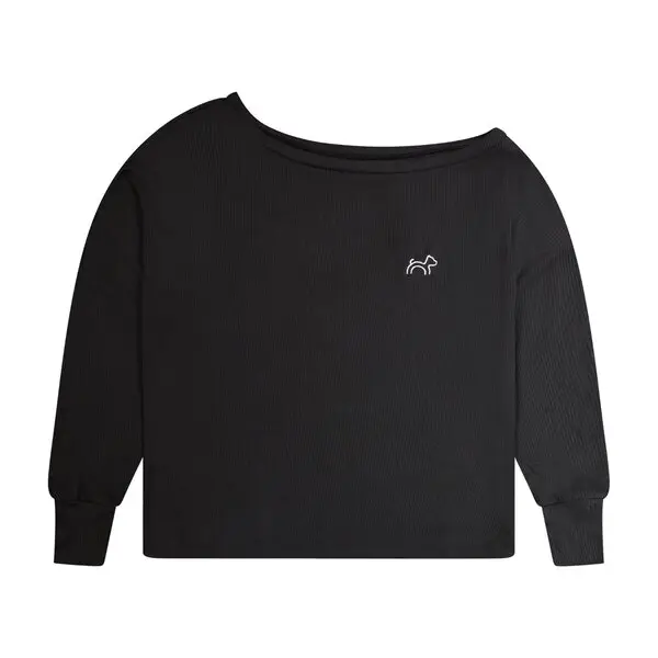CLOUD HAVEN Off The Shoulder Relaxed Logo Tee - Black