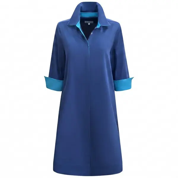 PERLAVERA Blake Ash Solid Satin Cotton Three Quarter Sleeve Length Missy Fit Midi Dress