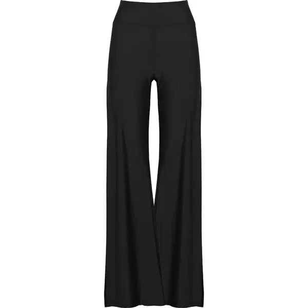 ANTONINIAS Cleo High Waisted Stretch Wide Leg Pants With Side Slit - Black
