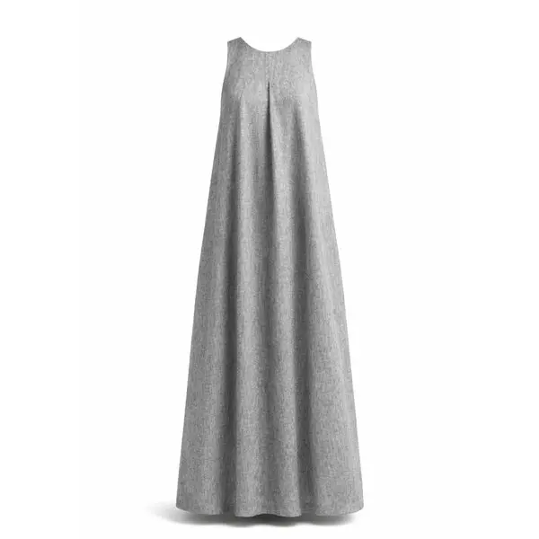 NIKKA PLACE Oversized Linen Kaftan Dress With Pockets In Gray Melange - Grey