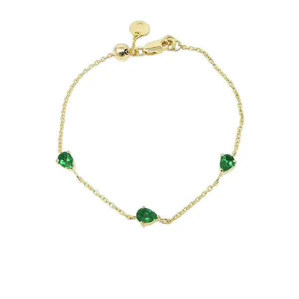 HARFI Gold / Green Emerald May Birthstone Minimalist Gold Vermeil Bracelet - Gold/green