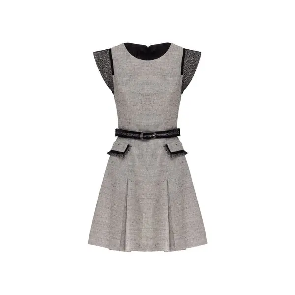 GEORGETTE Belted Mini Dress - Grey