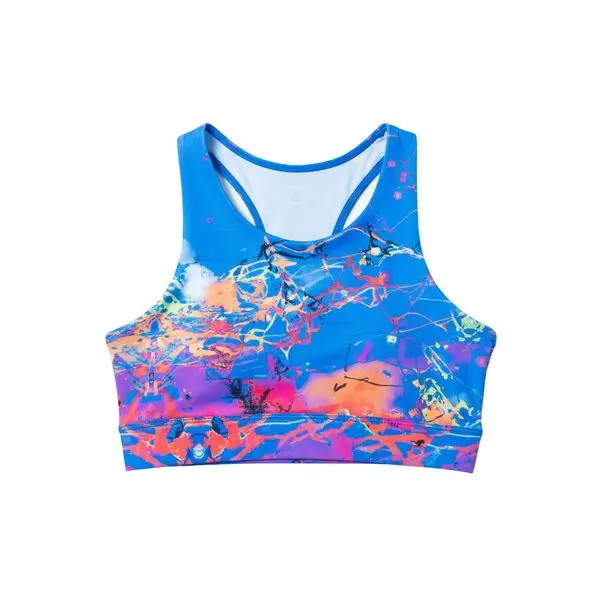 LILIA MUNN High Support Racerback Sports Bra– | Coral Reef Print - Blue