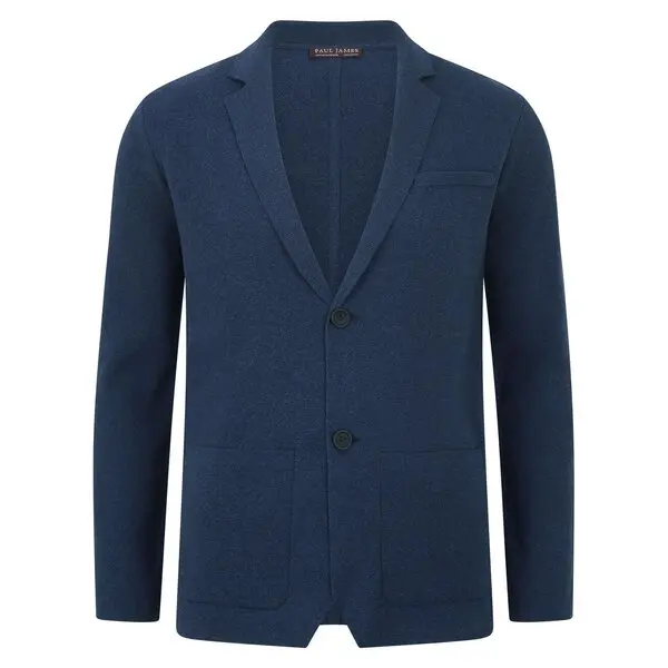 PAUL JAMES KNITWEAR Lightweight Jaspe Cotton Albert Knitted Blazer Jaspe - Blue