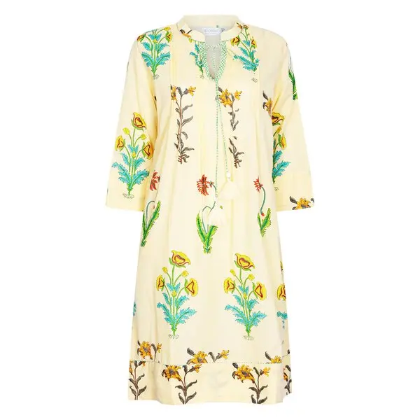 NOLOGO-CHIC Botanical Tassel Kurta Cotton Lemon Popcorn - Gold