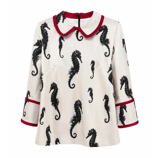 JULIA ALLERT Seahorse Print Blouse With Wide Cuffs Capsule Edition