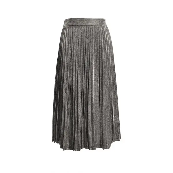 SMART AND JOY Knee Length Shiny Pleated Skirt - Grey