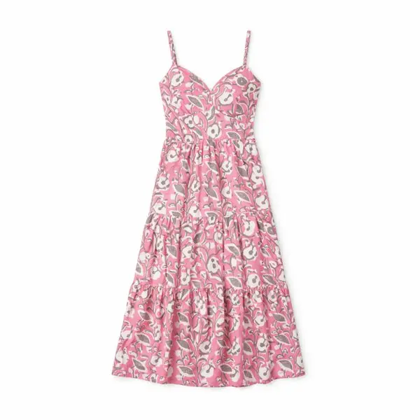 HOUSE OF GL Elira Cotton Sweetheart Neckline Midi Dress With Smocked Back - Pink