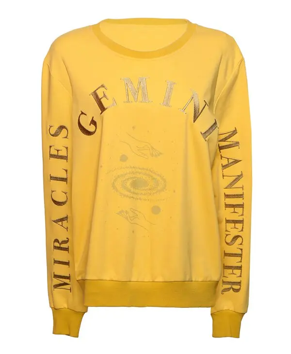 MIRACLES MANIFESTER Oversized Embroidered Gemini Sign Sweatshirt - Orange