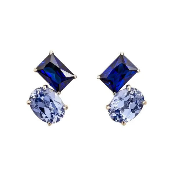 JUVETTI  Blue / White / Silver Buchon White Gold Earrings Set With Blue Sapphire - Blue/white/silver