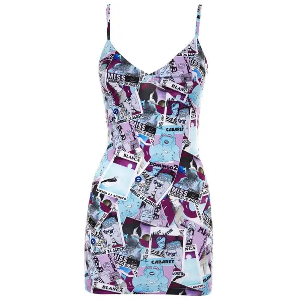 BRENDA AGRADI Purple / Blue Ibiza Style Blue Purple Printed Bodycon Party Minidress Yves Uro Tribute - Purple/blue