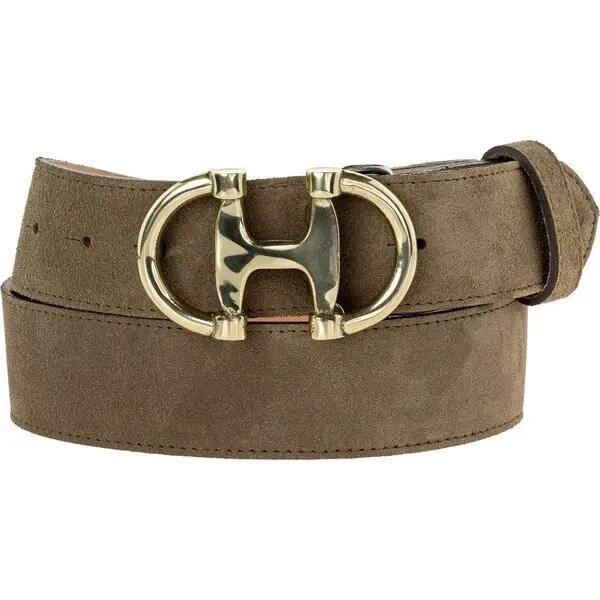 PEACHY BELTS LTD Mink Suede Belt & Gold Double D Buckle - Brown