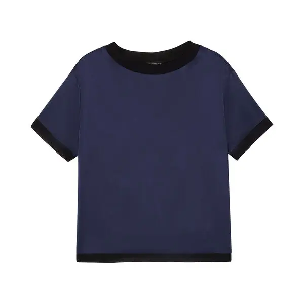 THE SUMMER EDIT Cloe Silk T-shirt Navy - Blue