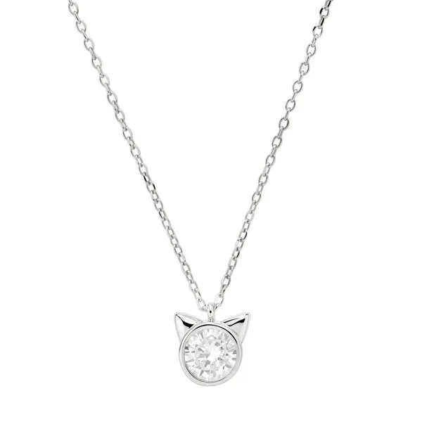 KYLIE HARPER Bezel-set Kitty Cat Diamond Cz Pendant Necklace In Sterling - Silver
